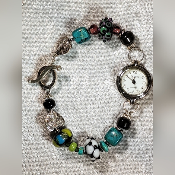 Geneva | Accessories | Bn 925 Unique Handmade Watch By Geneva Diff Stones Toggle Shut | Poshmark